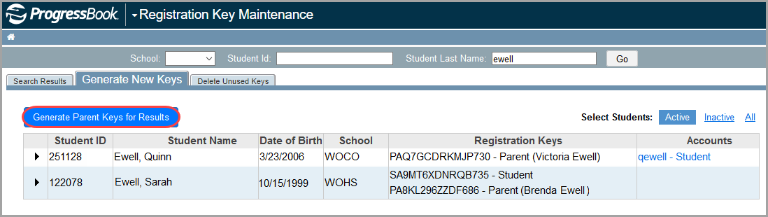 Generate Parent Registration Keys